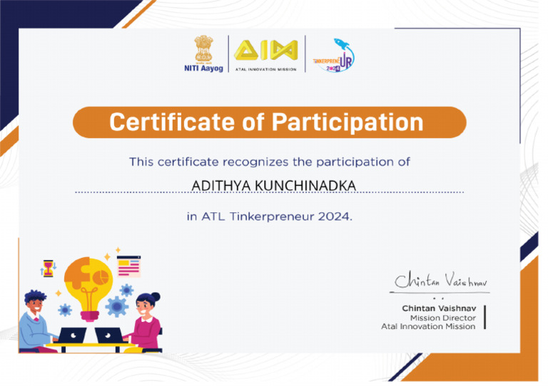 ADITHYA_KUNCHINADKA_Tinkerpreneur_2024___Student_Participation_certificate | PDF