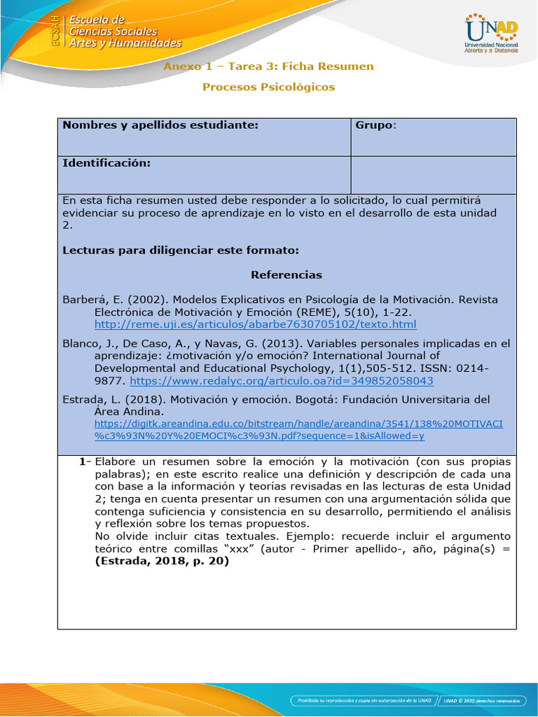 Anexo 3- Tarea 3 - Explicación de la motivación y emoción como activadores del comportamiento ...