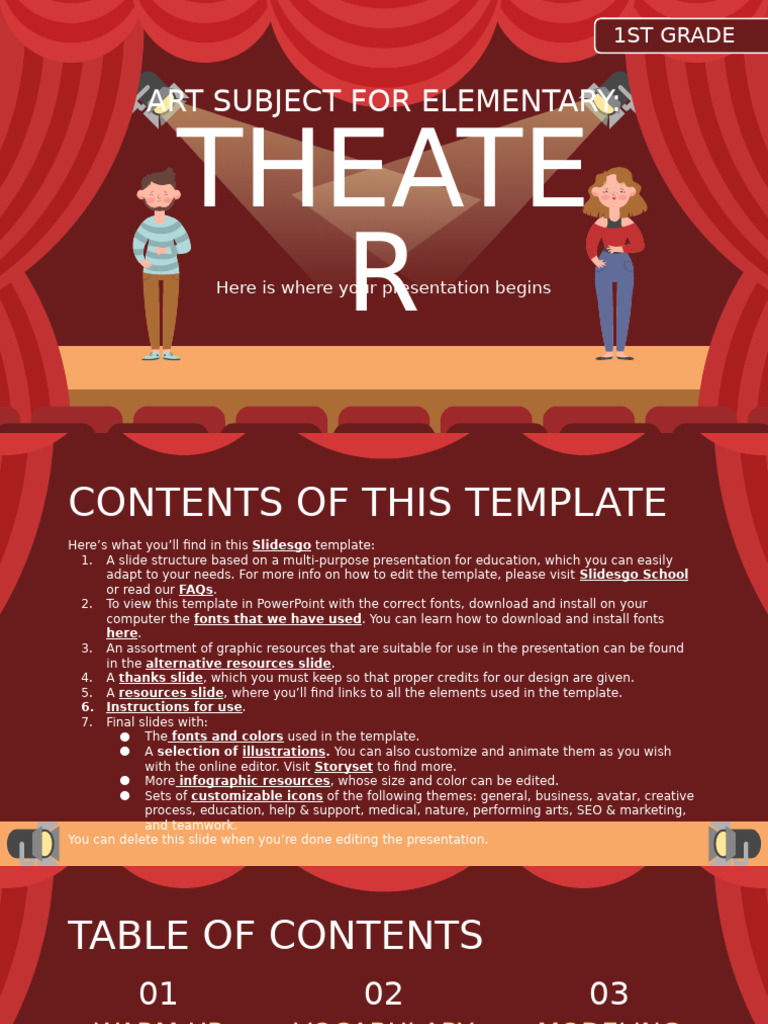 Art Subject For Elementary - 1st Grade - Theater by Slidesgo | PDF