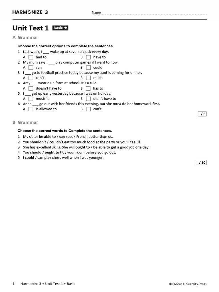 Harmonize - 3 - Unit 1 Test - Basic | PDF