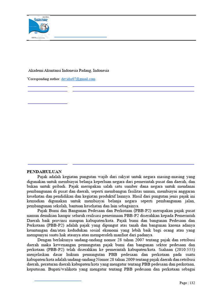 Efektifitas Penerimaan Pajak Bumi Dan Bangunan Ped | PDF