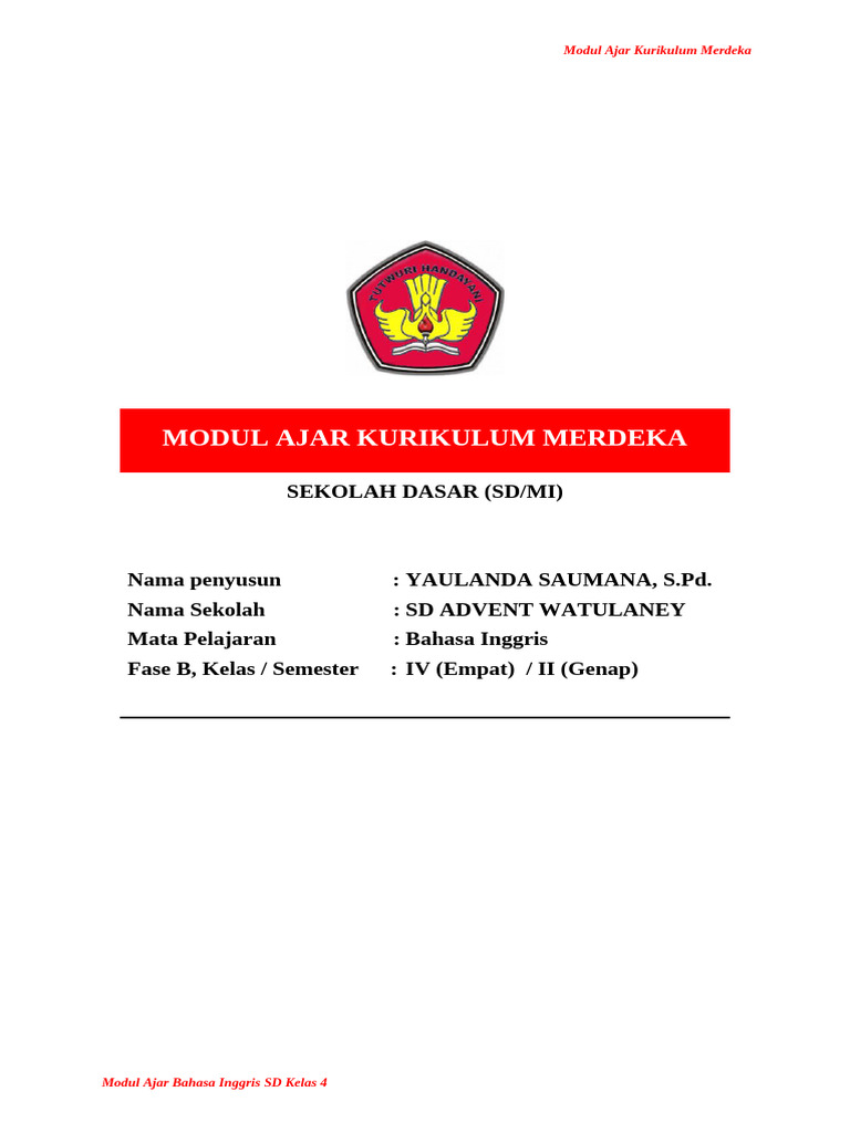 Modul Ajar B. Inggris Unit 8 KELAS 4 | PDF