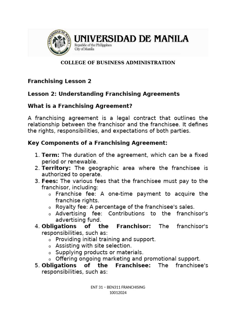 Franchising Lesson 2 | PDF