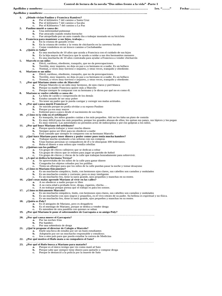 Control de Lec. Dos Niños | PDF