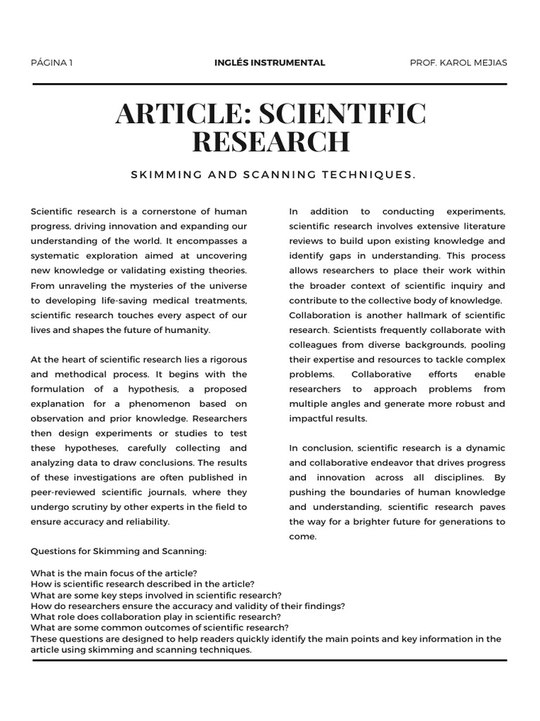 Skimming and Scanning Techniques. | PDF