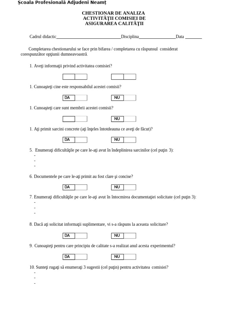 Chestionare Ceac 2022-2023 | PDF