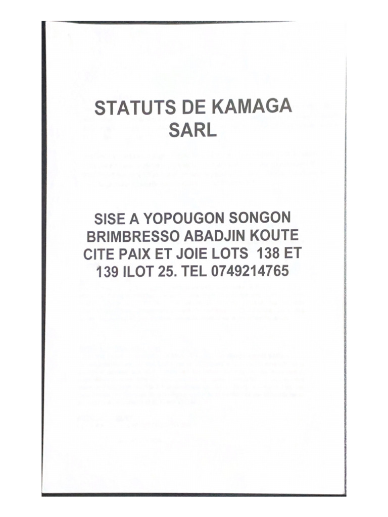 Statuts de Kamaga | PDF