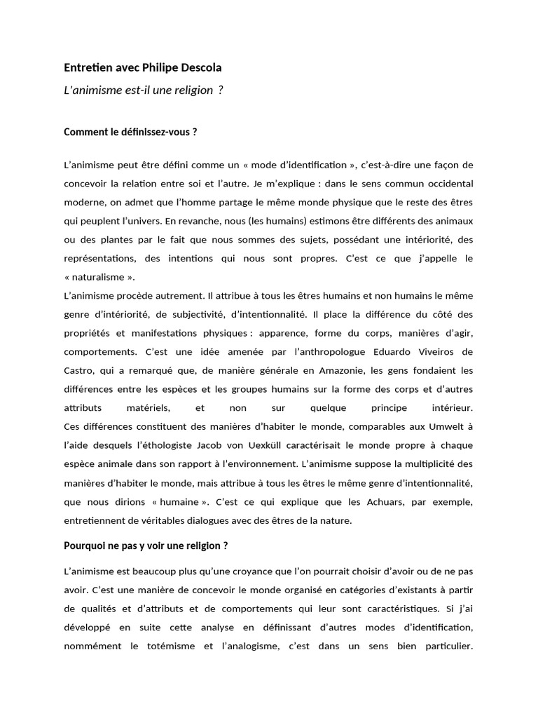 Animisme Et Descola | PDF