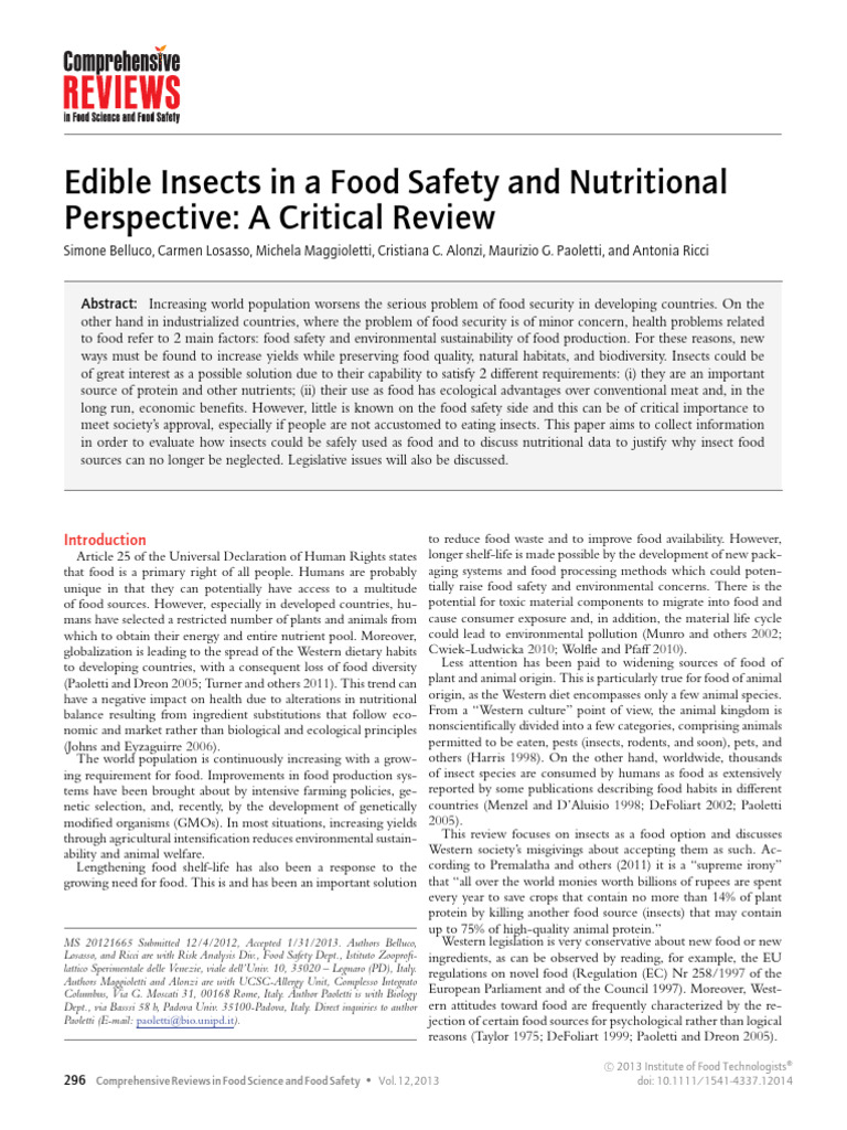 Comp Rev Food Sci Food Safe - 2013 - Belluco - Edible Insects in a Food ...
