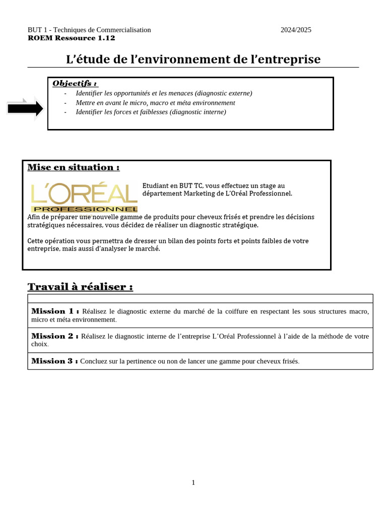 TD 3,4 L - Étude de L - Environnement de L - Entreprise - Sujet | PDF
