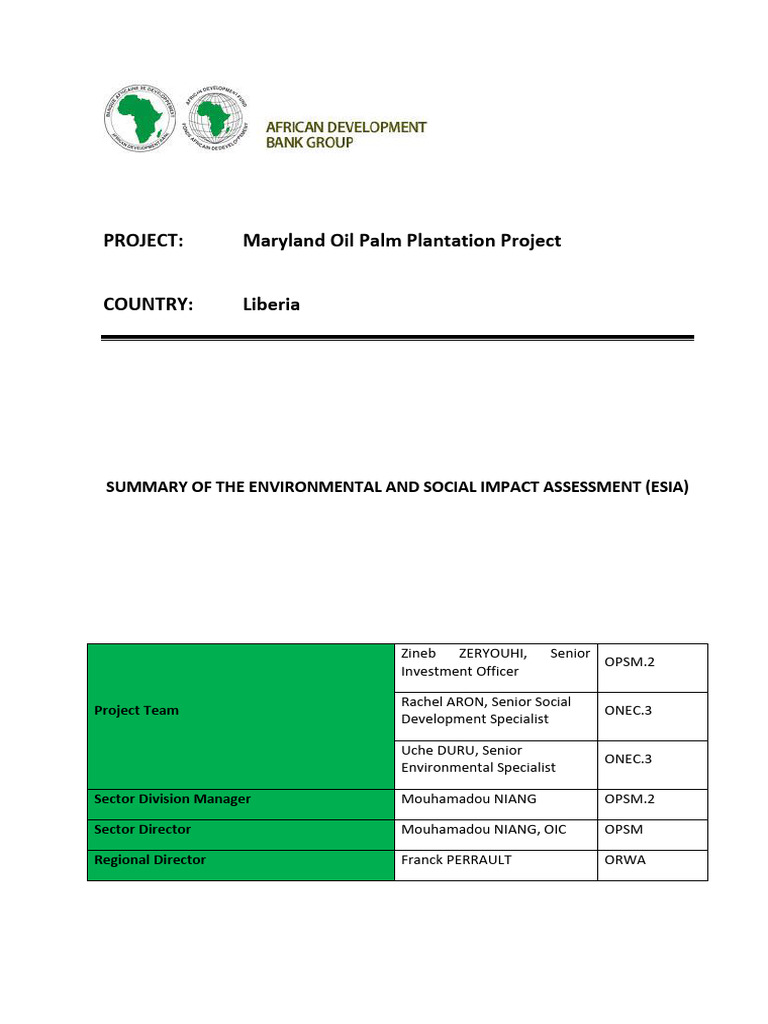 Liberia - Maryland Oil Palm Plantation Project - ESIA Summary | PDF