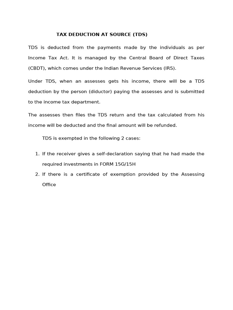 Tax Deduction at Source (TDS) | PDF