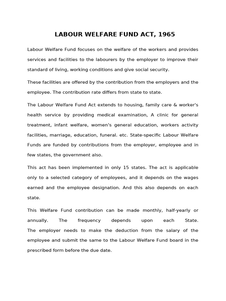 Labour Welfare Fund Act, 1965 | PDF