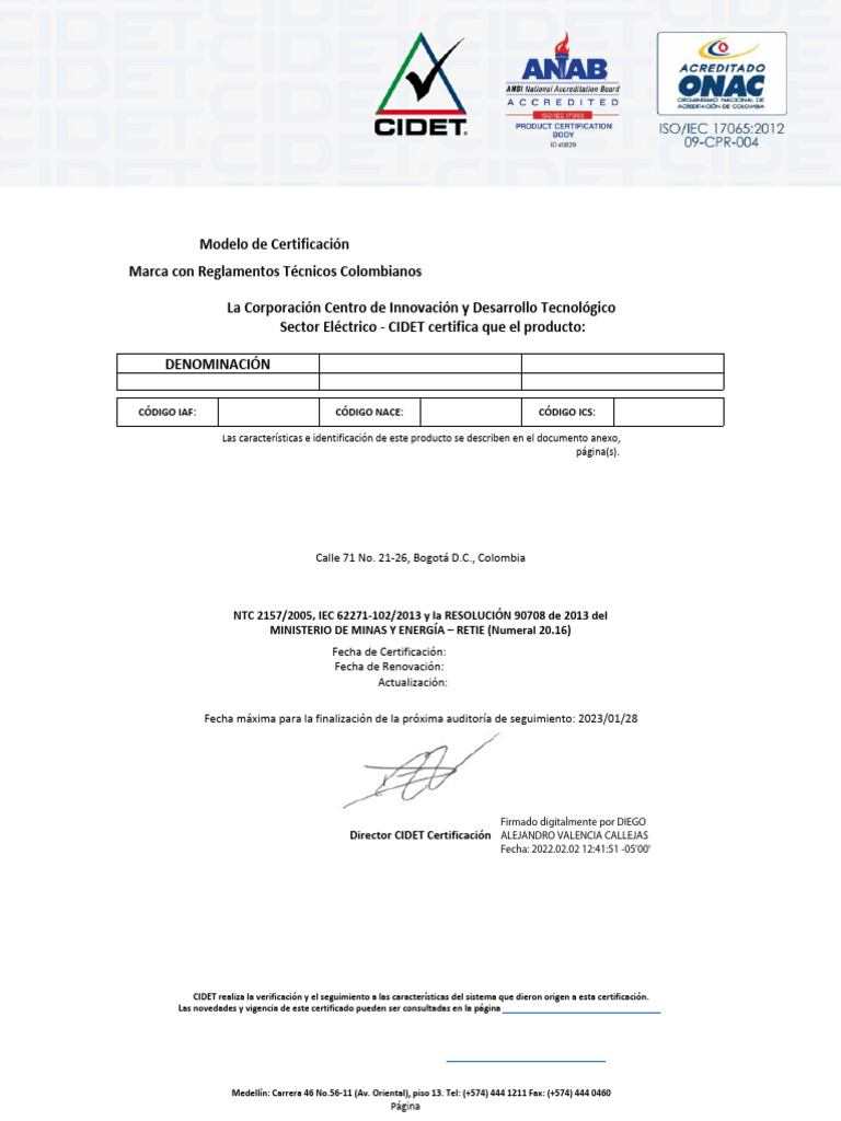 Certificado de Conformidad de Producto: Modelo de Certificación Marca ...