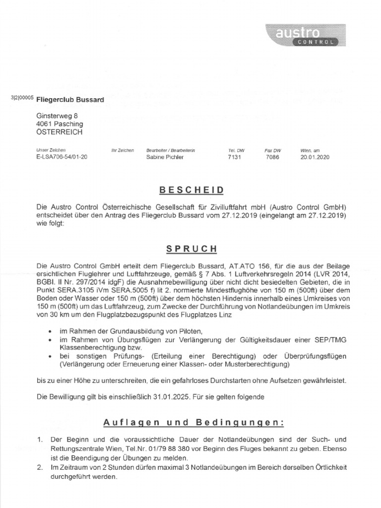 Bescheid Mindestflugh Bis 01 2025 | PDF