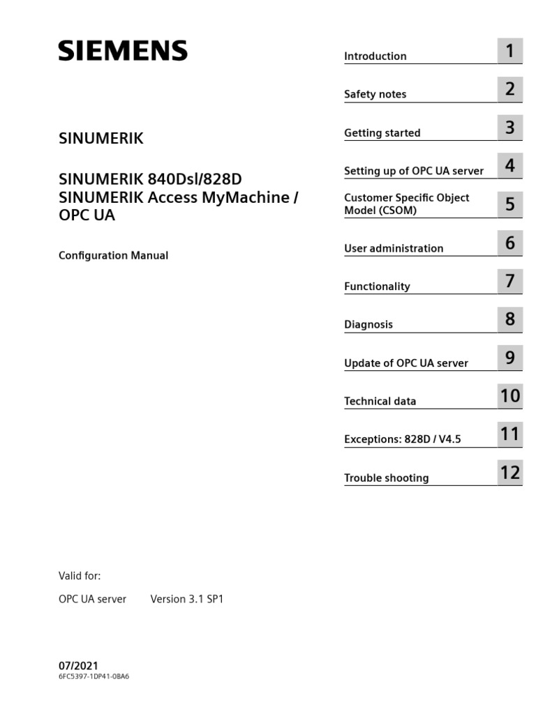 840Dsl 828D OPCUA Config Man 0721 | PDF