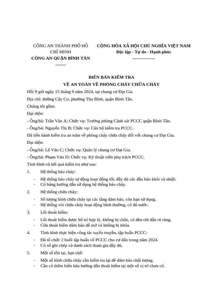 biên bản kiểm tra pccc | PDF