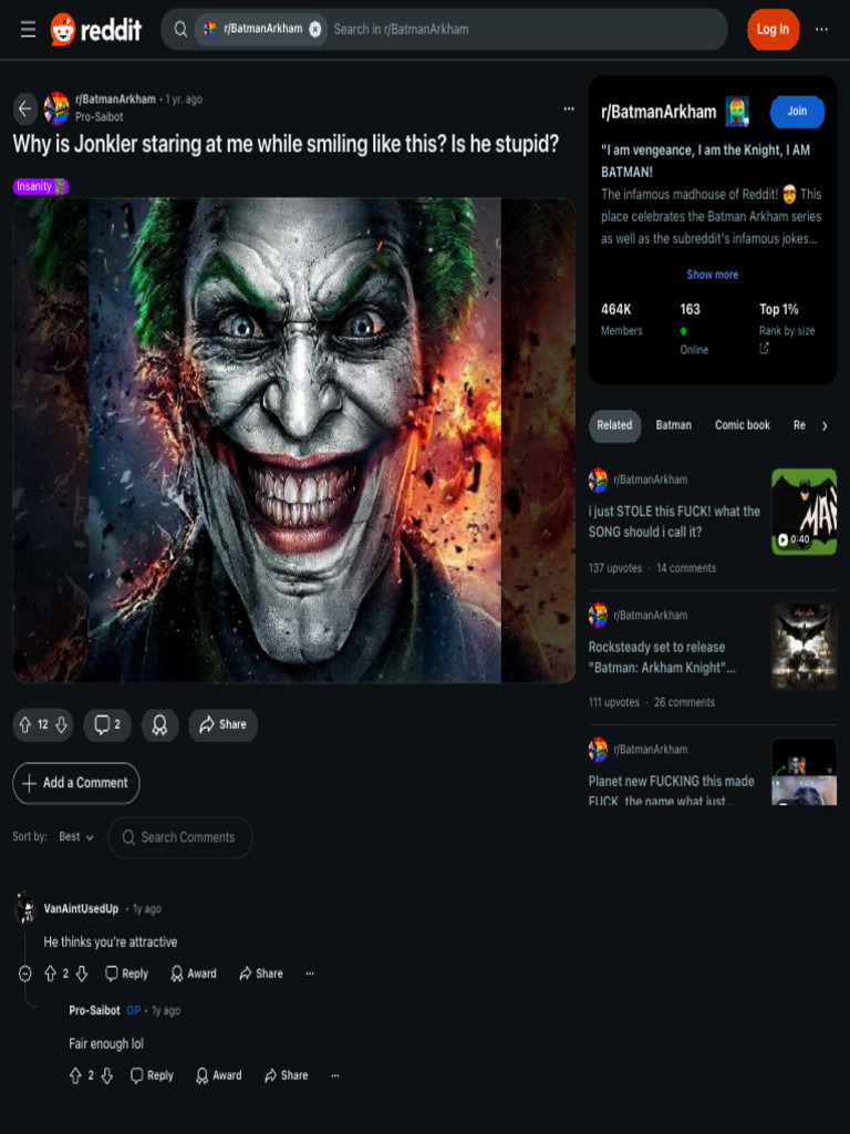 Why Is Jonkler Staring at Me While Smiling Like This Is He Stupid rBatmanArkham | PDF