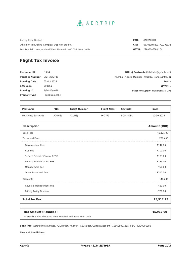 FlightInvoice 40103 1727938002 | PDF | Invoice | Value Added Tax