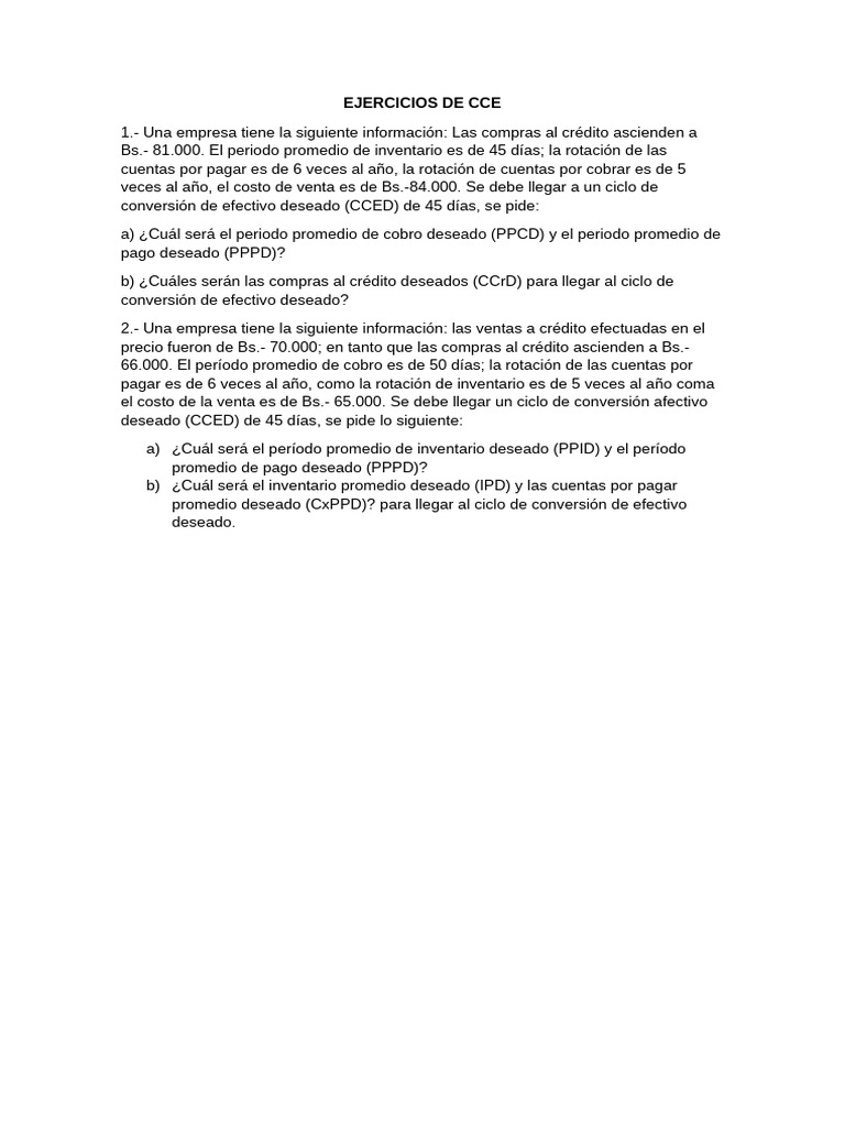 EJERCICIOS DE CCE | PDF