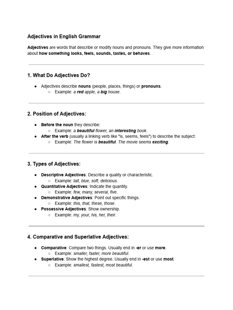 Understanding English Adjectives Guide | PDF
