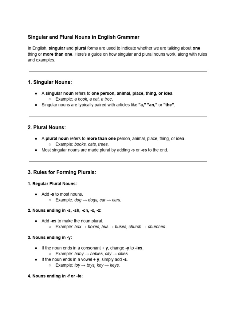 Singular and Plural Nouns in English Grammar | PDF | Plural | Grammatical Number