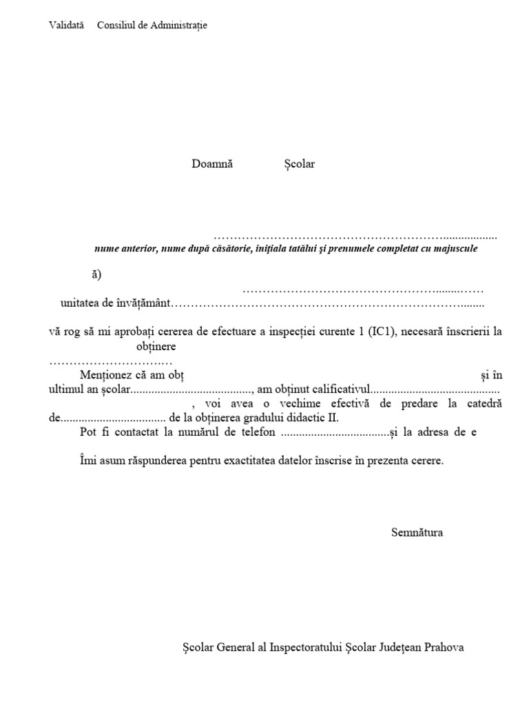 Cerere Preinscriere Grad I | PDF