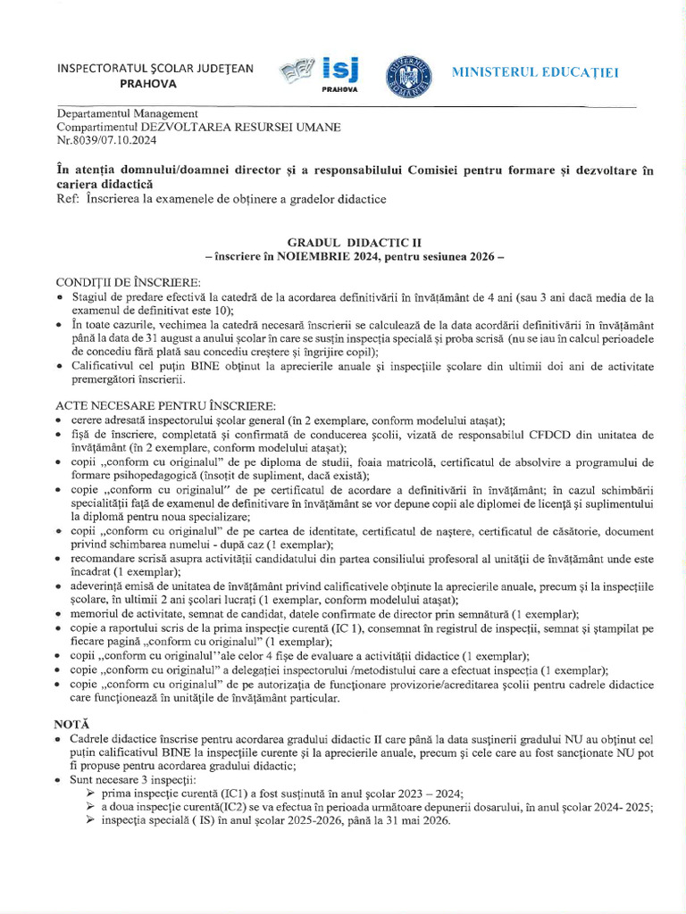 Informatii Înscriere Grade Didactice | PDF