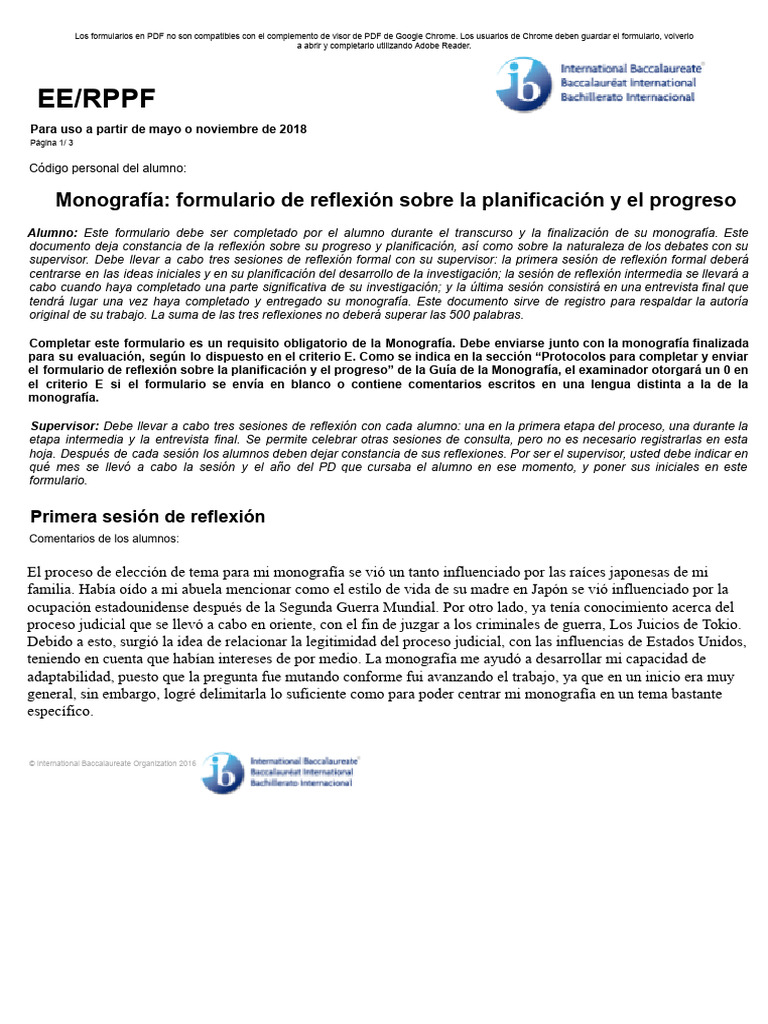 Ee/Rppf: Monografía: Formulario de Reflexión Sobre La Planificación y ...