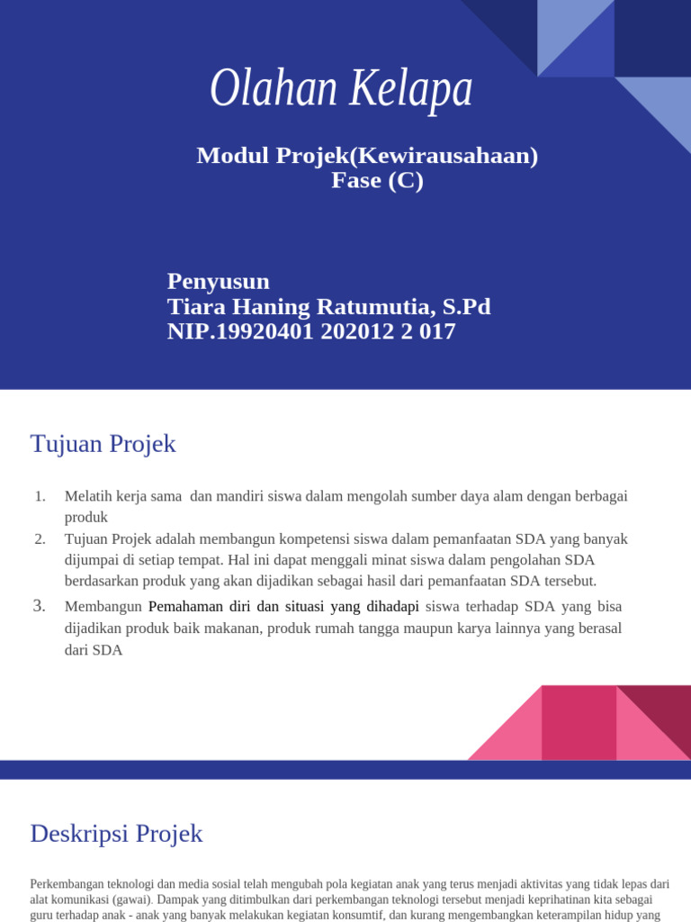 Modul Projek Kewirausahaan - Olahan Kelapa Fase C - Fase C | PDF