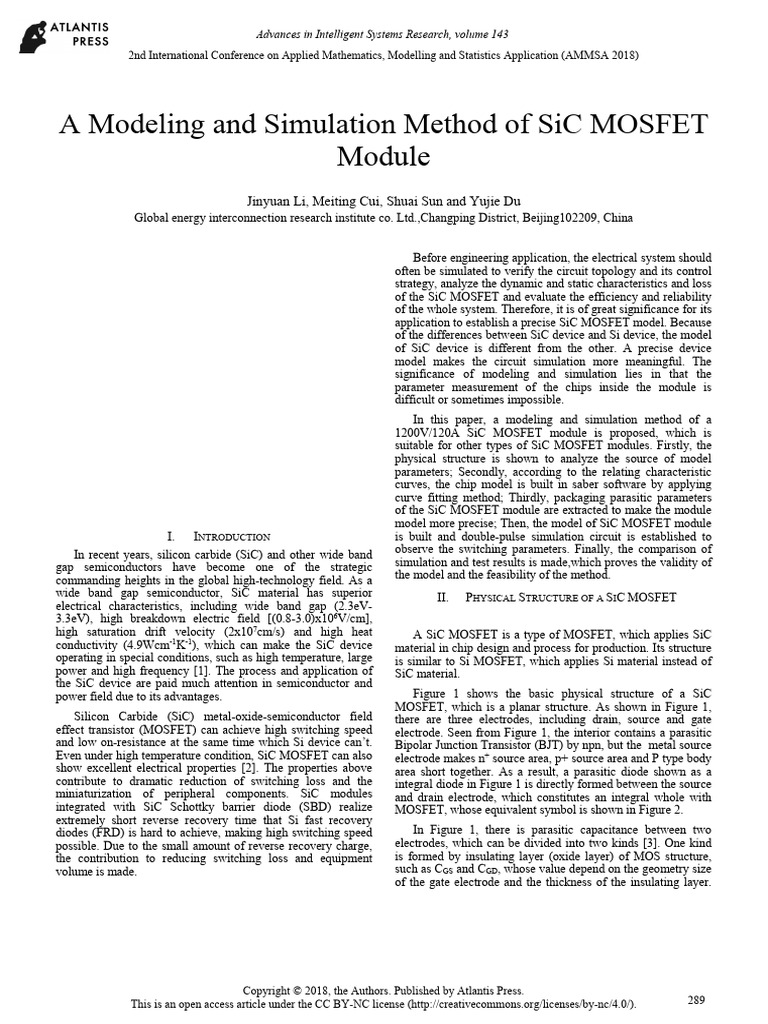 A Modeling and Simulation Method of Sic Mosfet: Jinyuan Li, Meiting Cui ...