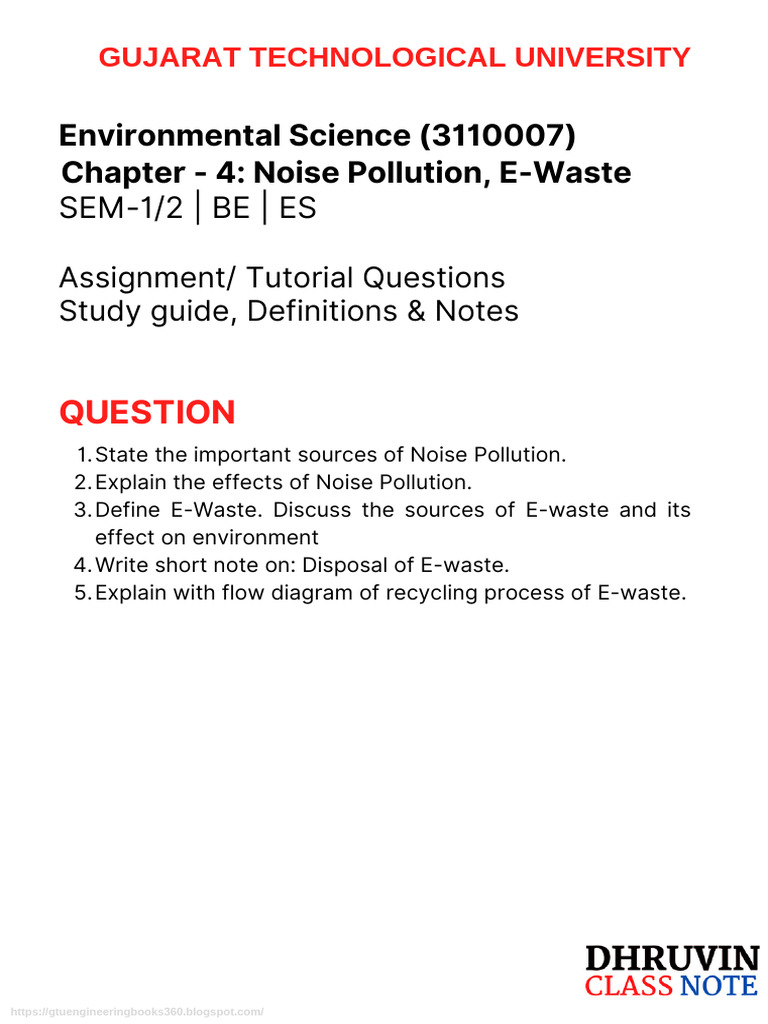 GTU Environmental Science 3110007 Chapter 4 Noise Pollution, E-Waste | PDF GTU Environmental Science 3110007 Chapter 4 Noise Pollution, E-Waste | PDF