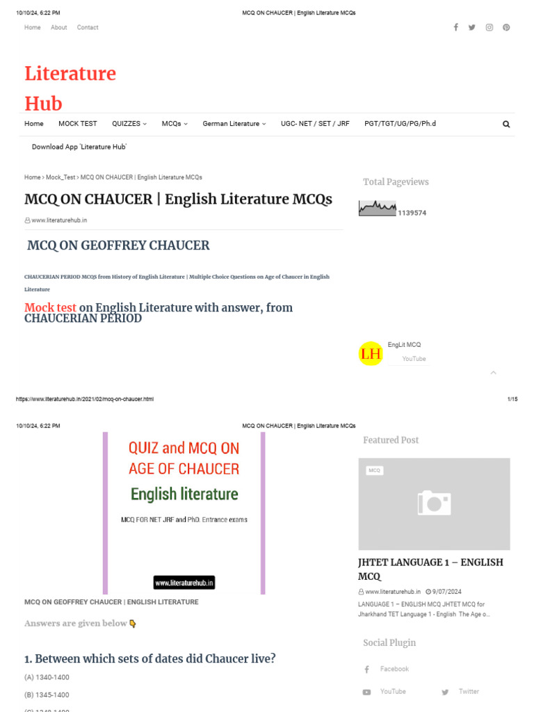 MCQ ON CHAUCER - English Literature MCQs | PDF