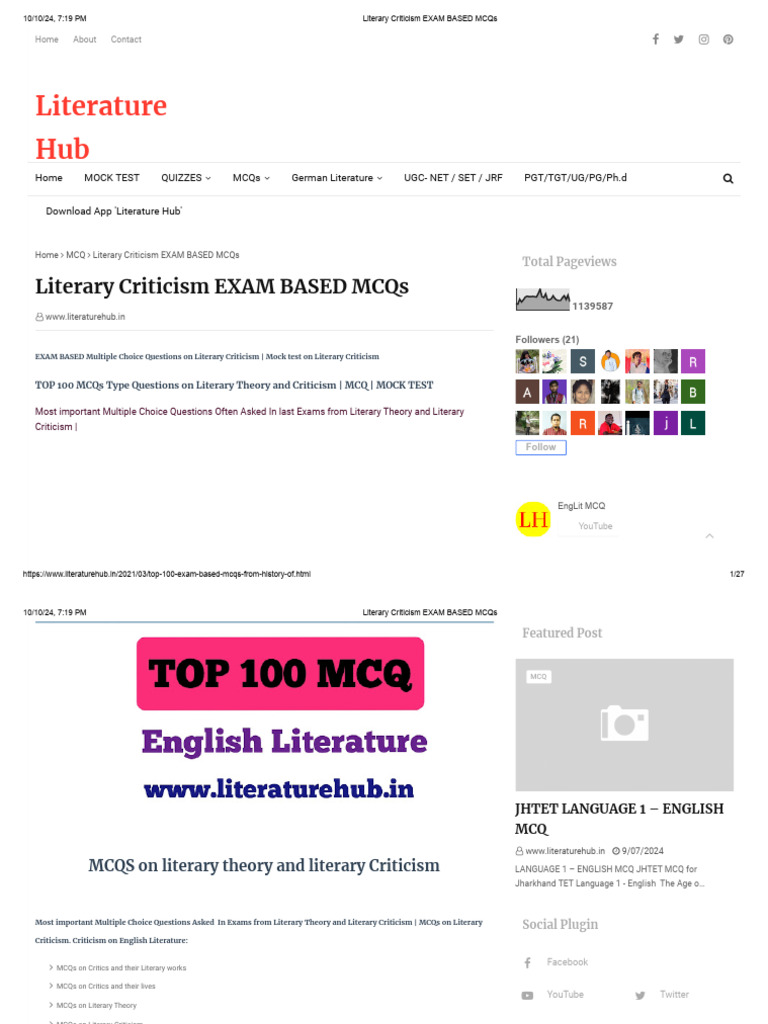 Literary Criticism EXAM BASED MCQs | PDF