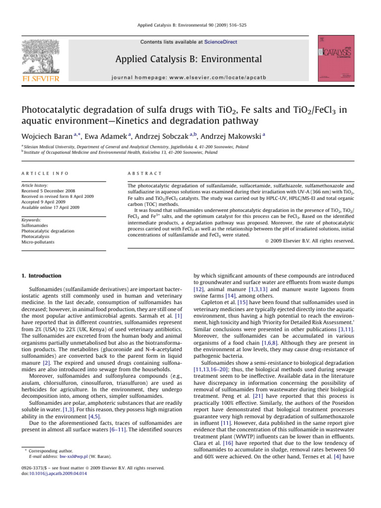 Photocatalytic Degradation of Sulfa Drugs With TiO2, Fe Salts and TiO2 ...