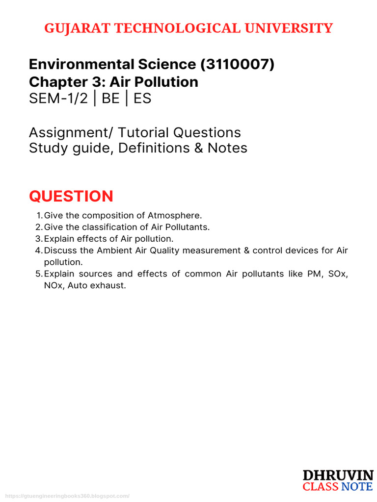 GTU Environmental Science 3110007 Chapter 3 Air Pollution | PDF