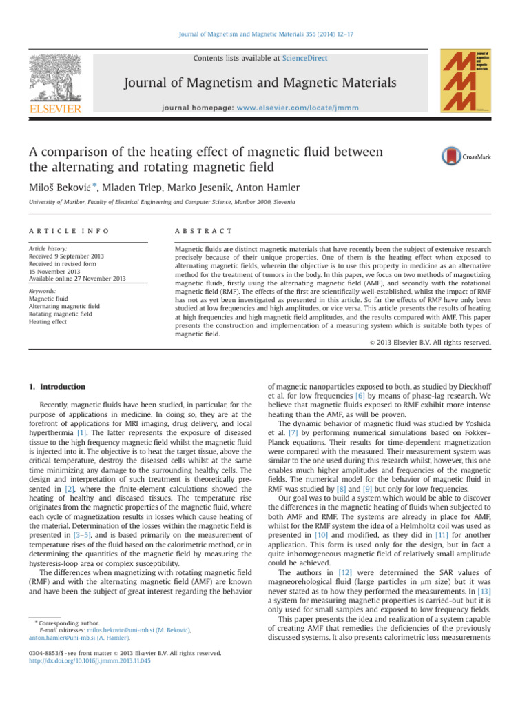 A Comparison of The Heating Effect of Magnetic Fluid Between The Alternating and Rotating ...