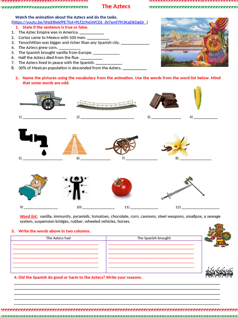 The Aztecs Picture Description Exercises Reading Comprehensio - 114091 ...
