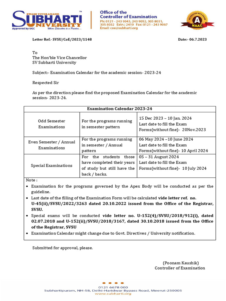 Exam. Calendar 2023-24 | PDF Exam. Calendar 2023-24 | PDF