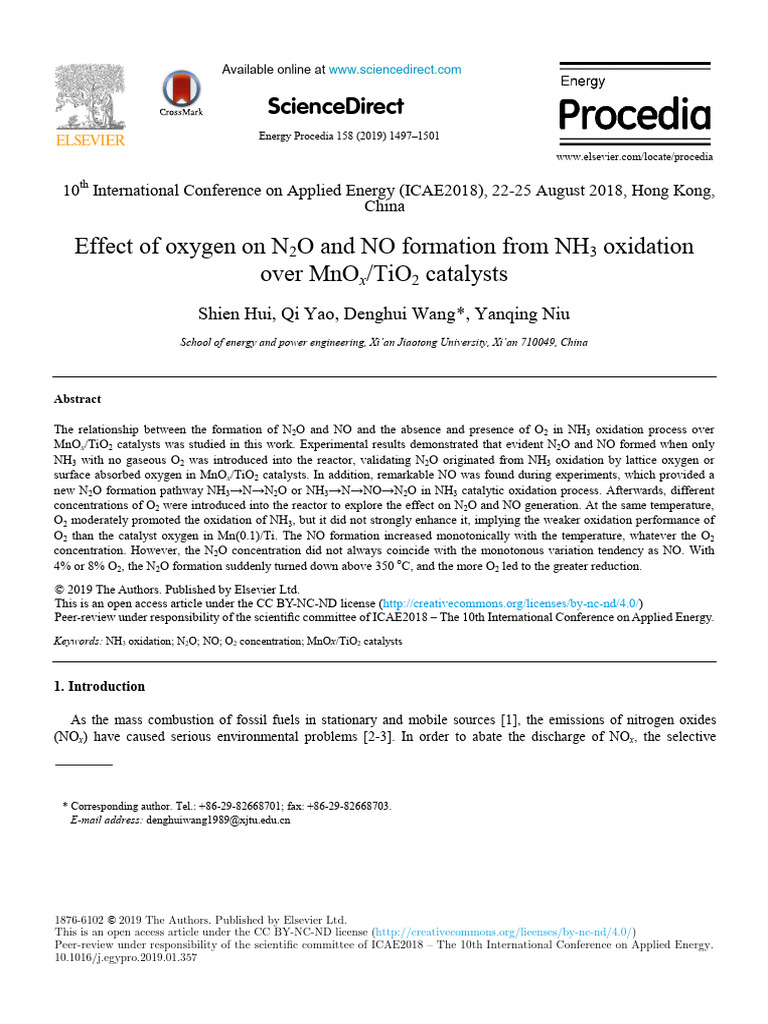Shen Hui-Effect of oxygen on N2O and NO formation-2018 | PDF