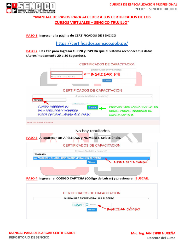 Manual para Certificados Sencico | PDF