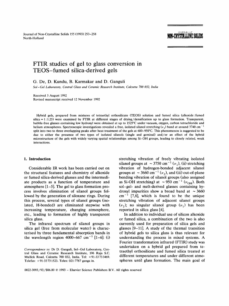 Kundu - 1993-FTIR Studies of Gel To Glass Conversion in TEOS-fumed ...