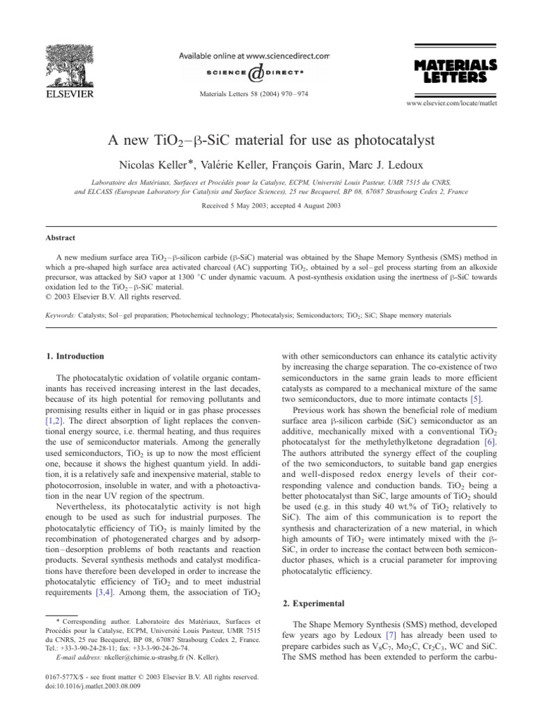 Keller-A New TiO2-H-SiC Material For Use As Photocatalyst-2004 | PDF