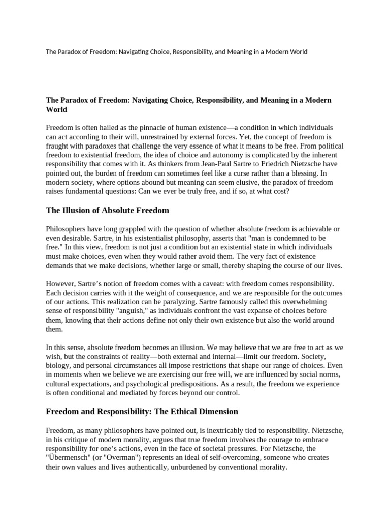 The Paradox of Freedom - Philosophical | PDF