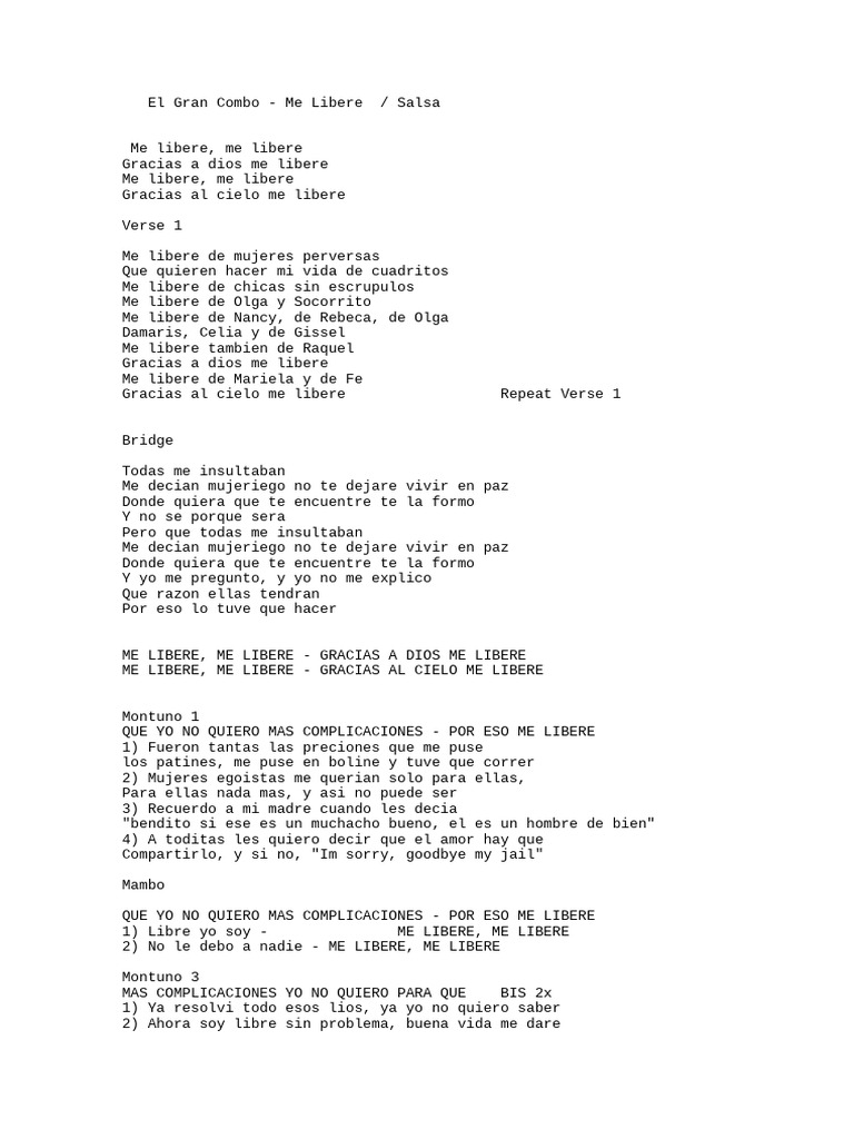 Me Libere - Gran Combo | PDF | Poesía