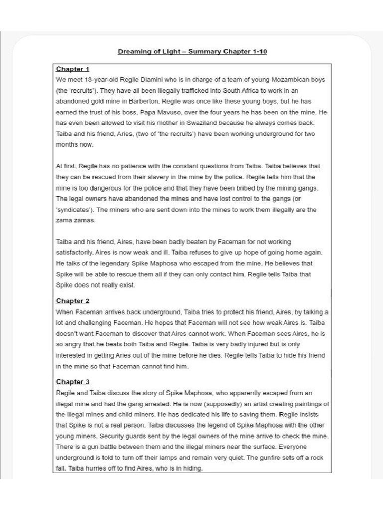 Grade 11 Dreaming of Light Summary | PDF