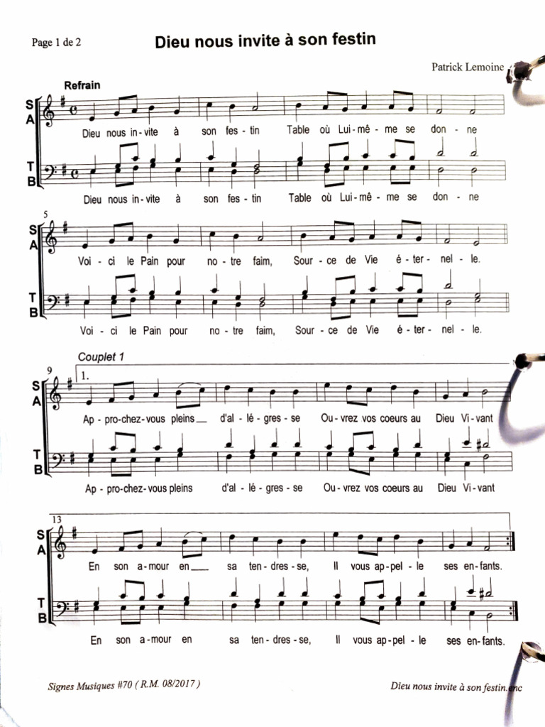 Dieu Nous Invite À Son Festin SATB - Lemoine | PDF