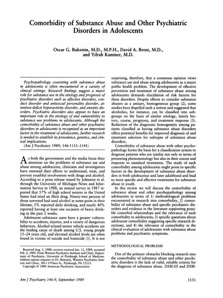 Comorbidity of Substance Abuse and Other Psychiatric Disorders I 1989 | PDF