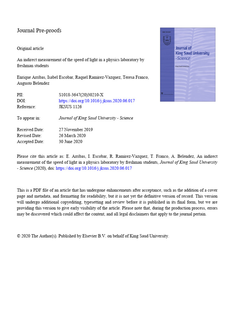An Indirect Measurement of The Speed of Light in A | PDF