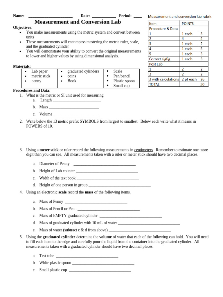 Measurement and Conversion Lab - Raines | PDF